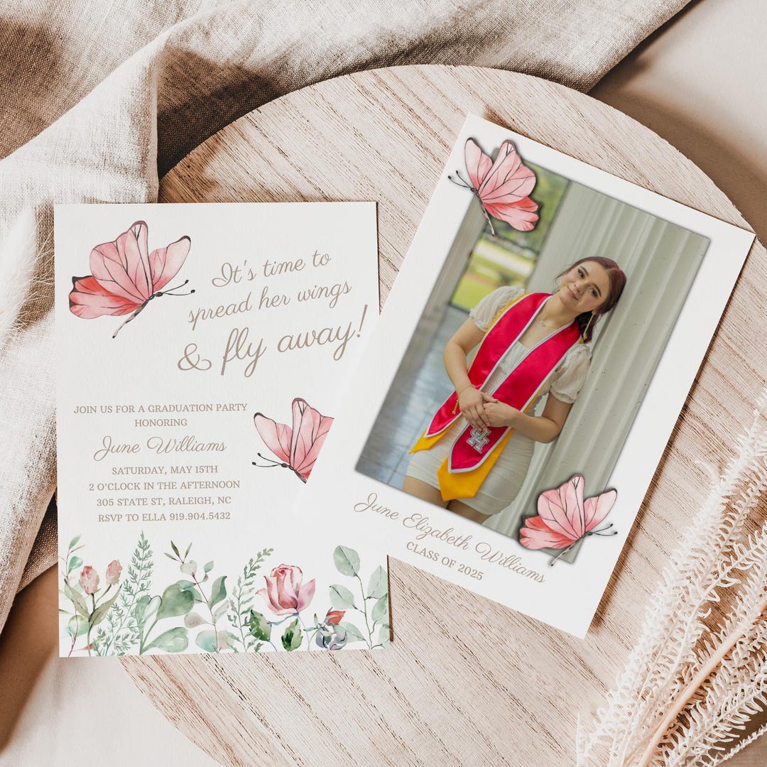Butterfly Graduation Party Invitation Floral Graduate Invite Girl ...