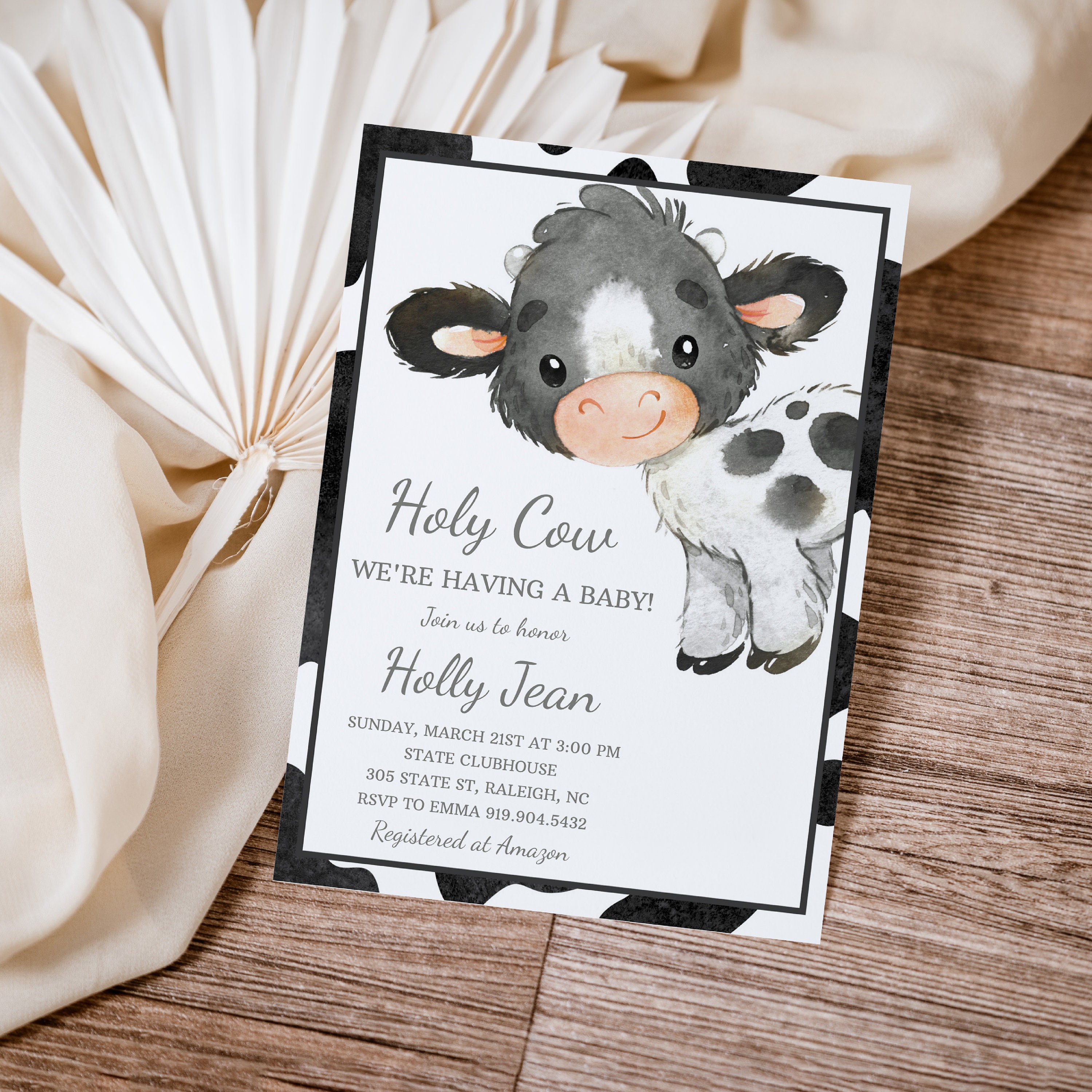 Holy Cow Baby Shower Invitation, Cow Baby Shower Invite, Gender Neutral ...