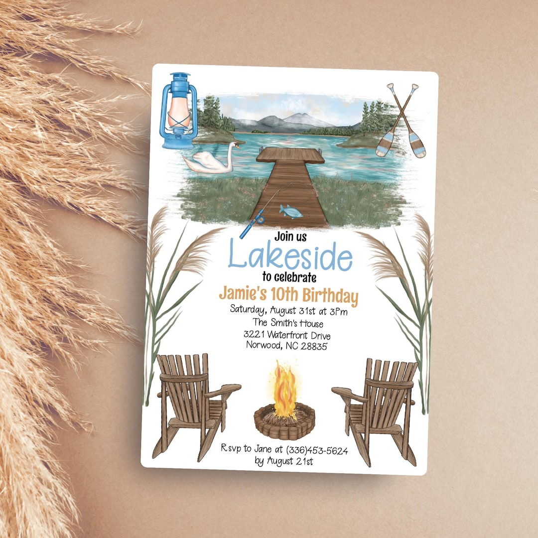 Lake Party Invitation Lake Birthday Invite Retirement Party Lake House ...