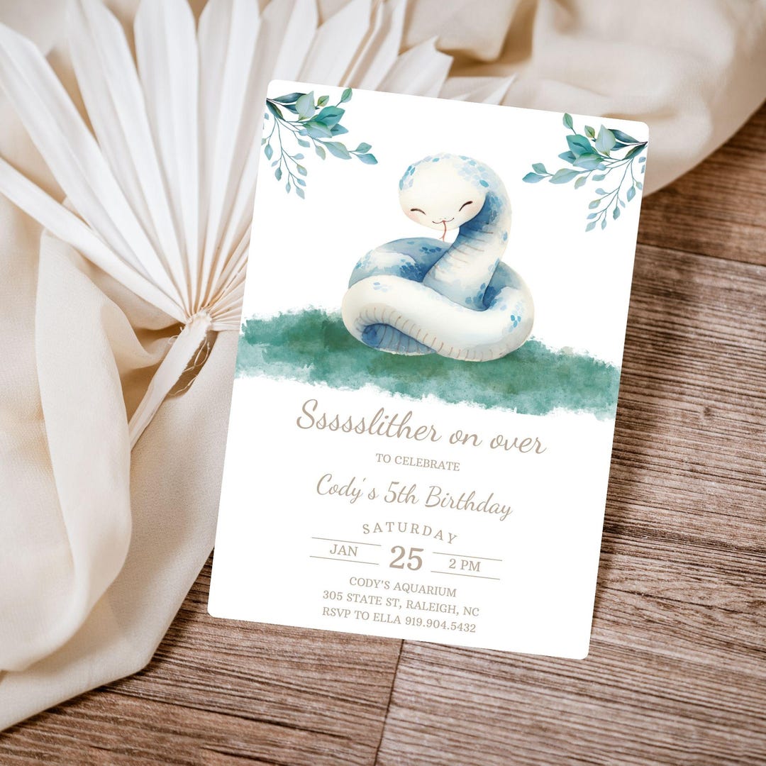 Snake ANY AGE Birthday Invitation, Boy Birthday Party Invite, Reptile ...