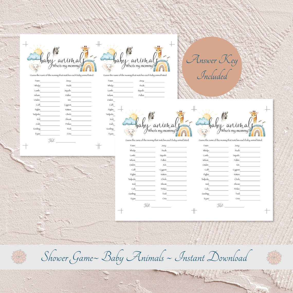 Baby Animal Game, Printable Baby Shower Game, Boho Sunshine and ...
