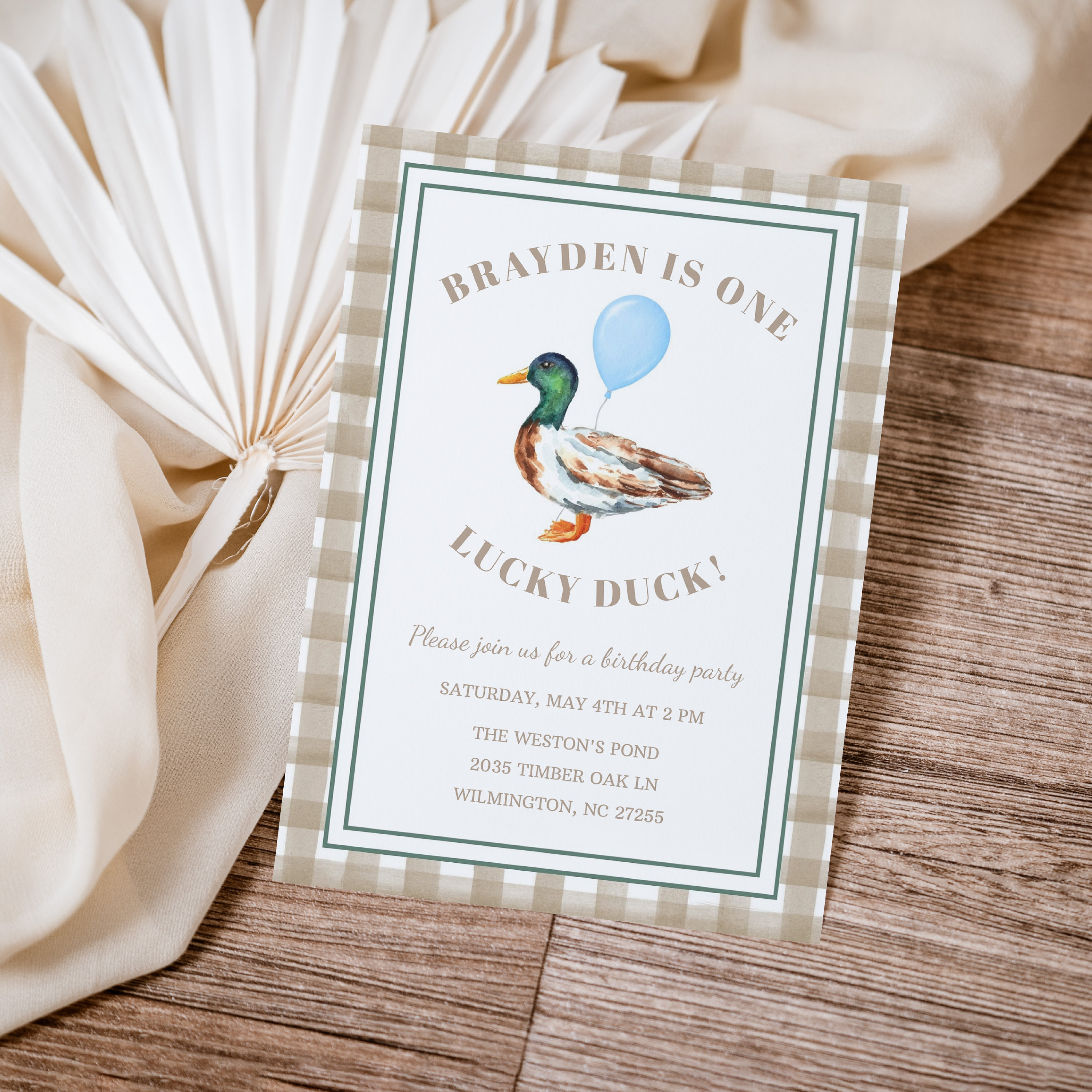 One Lucky Duck Birthday Invitation, Duck Hunting Invite, Duck 1st ...