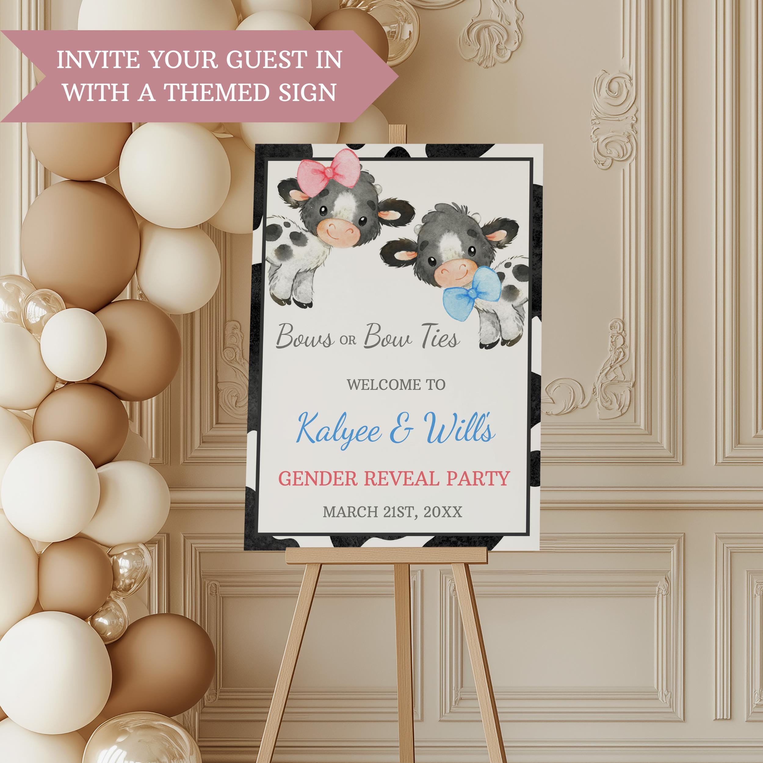 Cow Welcome Sign Bow and Bowties Gender Reveal Boy and Girl Cow Party ...