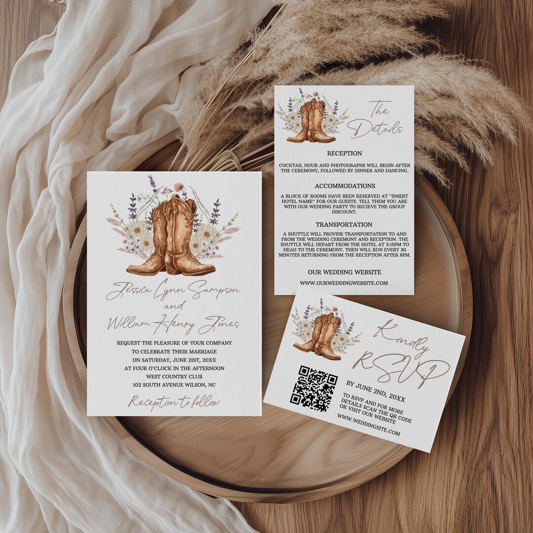 Rustic Western Wedding Invitation Suite Cowboy Boots Wedding Invite Set ...