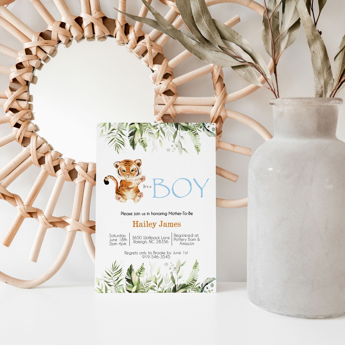 Tiger Baby Shower Invitation It's a Boy Baby Animals - Etsy