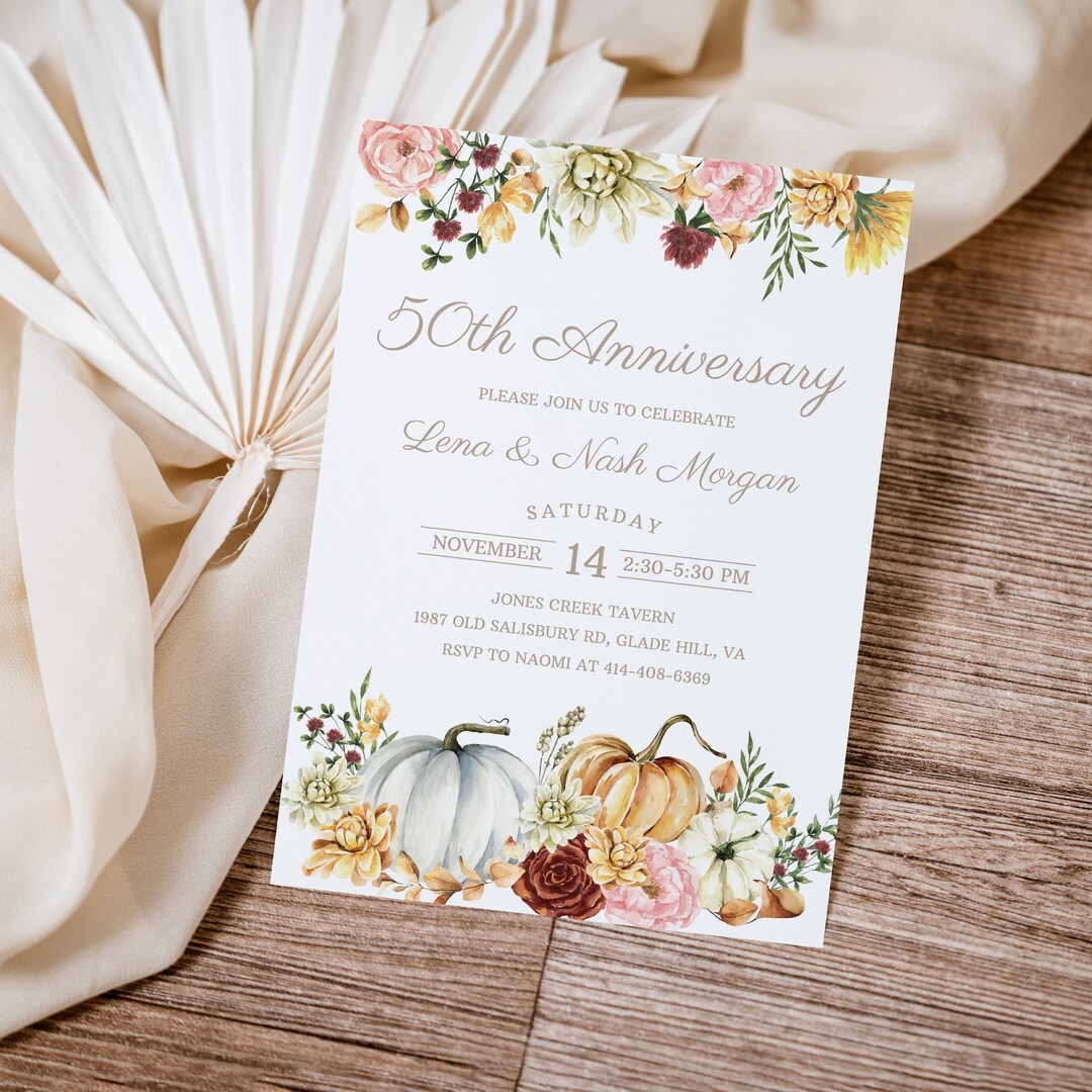 Fall Anniversary Invitation, Wedding Anniversary Invite, Autumn Wedding ...