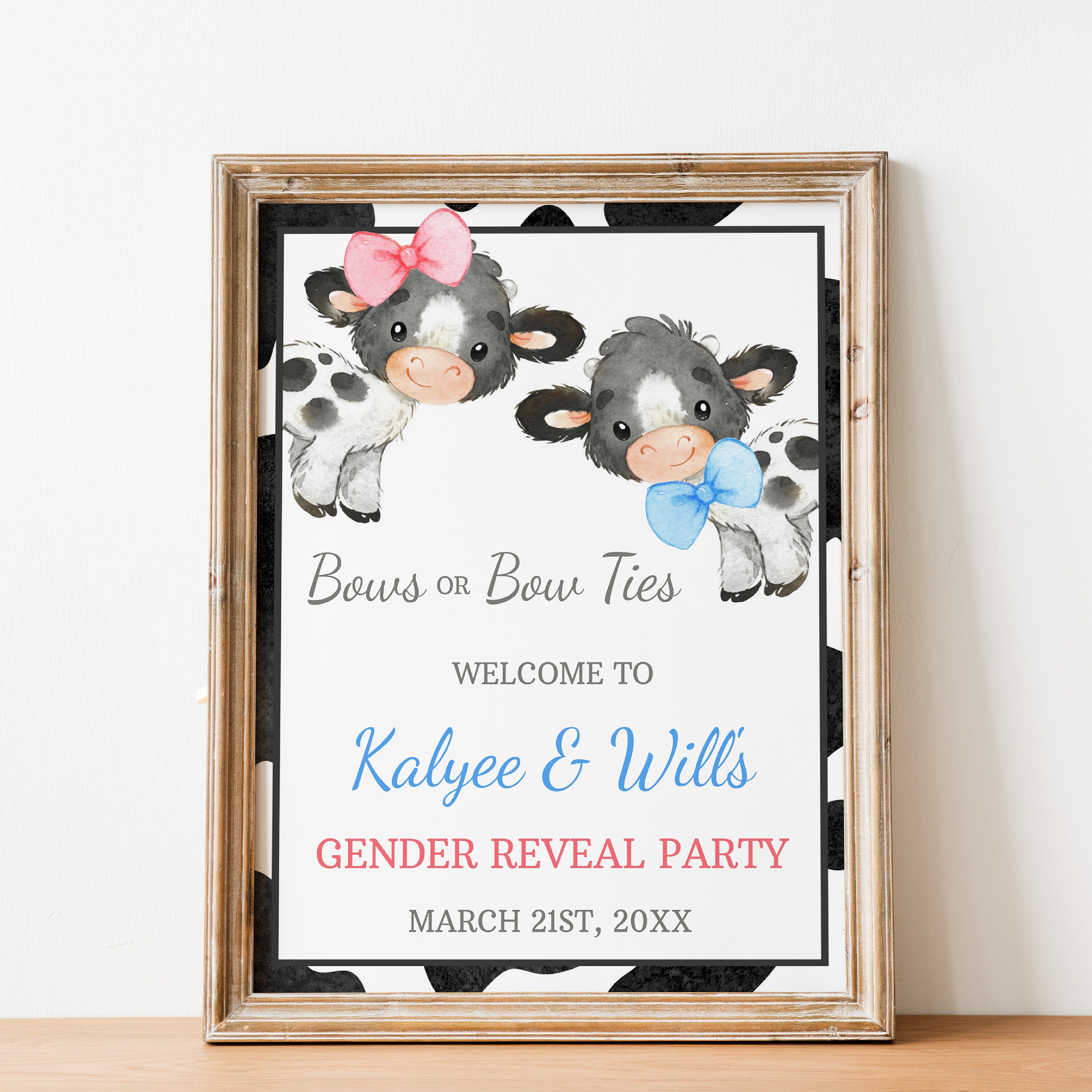 Cow Welcome Sign, Bow and Bowties Gender Reveal, Boy and Girl Cow Party ...