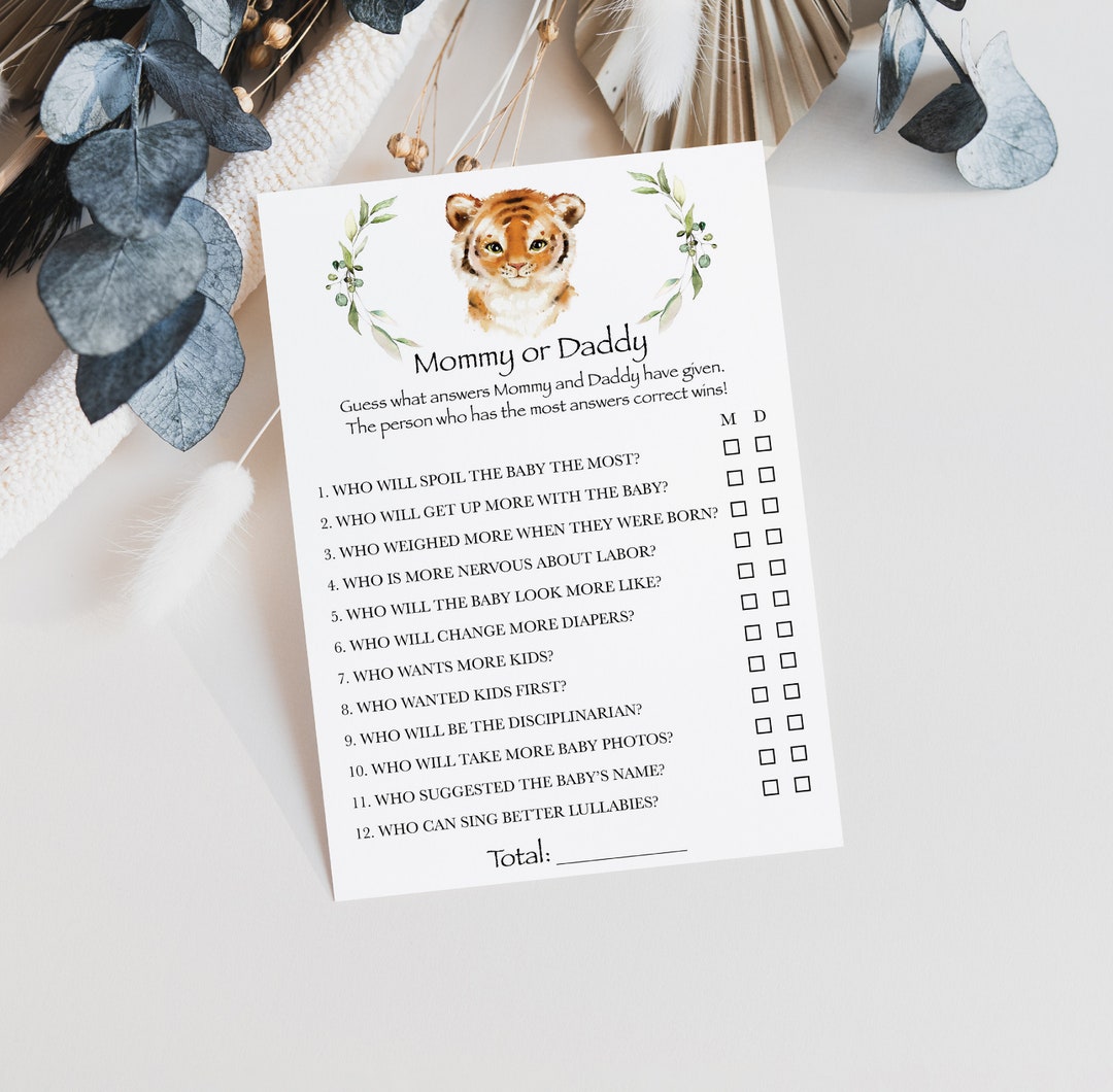 Mommy or Daddy Baby Shower Game, Tiger Themed Baby Shower, Sprinkle ...