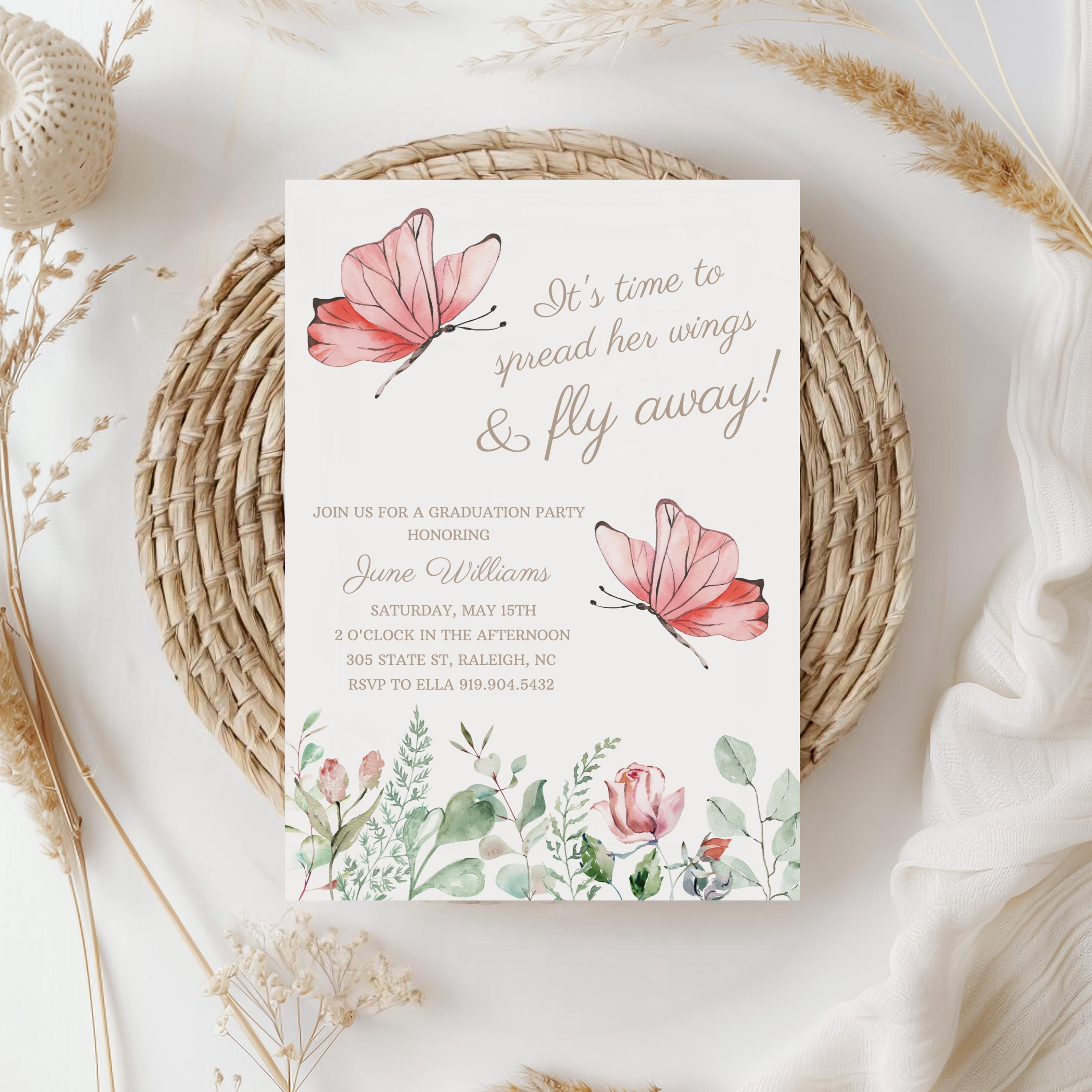 Butterfly Graduation Party Invitation Floral Graduate Invite Girl ...