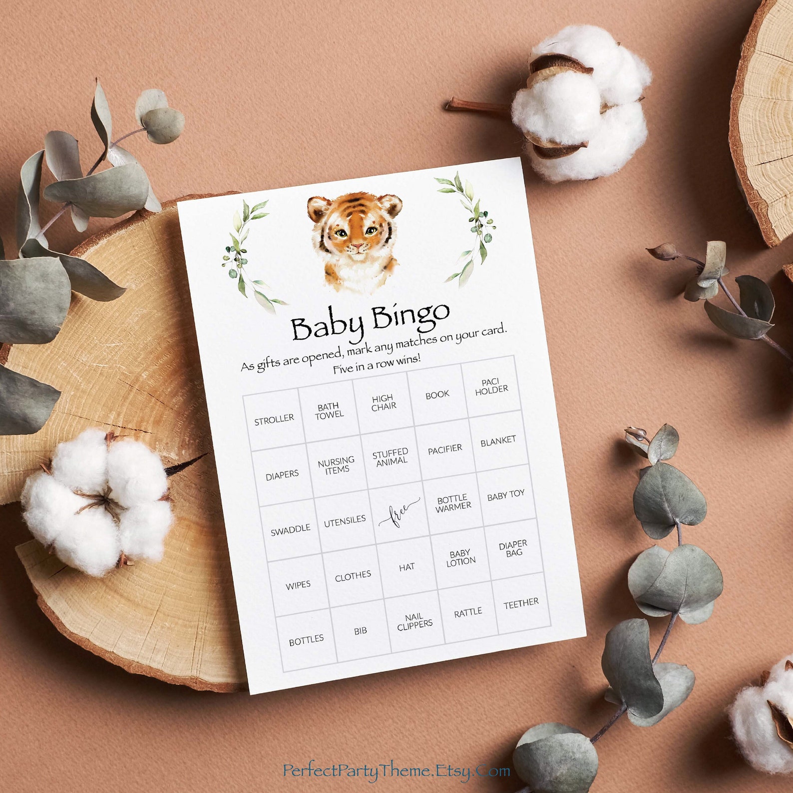 Jungle Baby Bingo Tiger Printable Bingo Cards Instant | Etsy