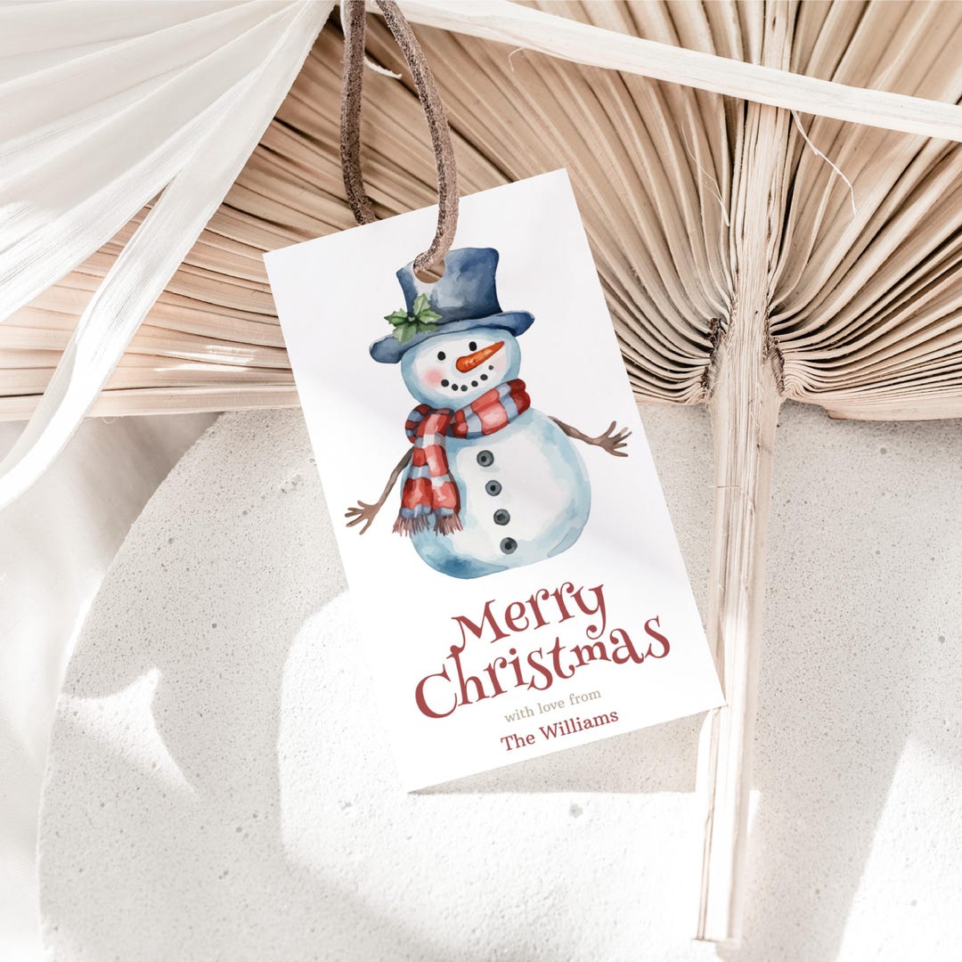 Merry Christmas Gift Tag Printable, Printable Snowman Gift Tag, Holiday ...
