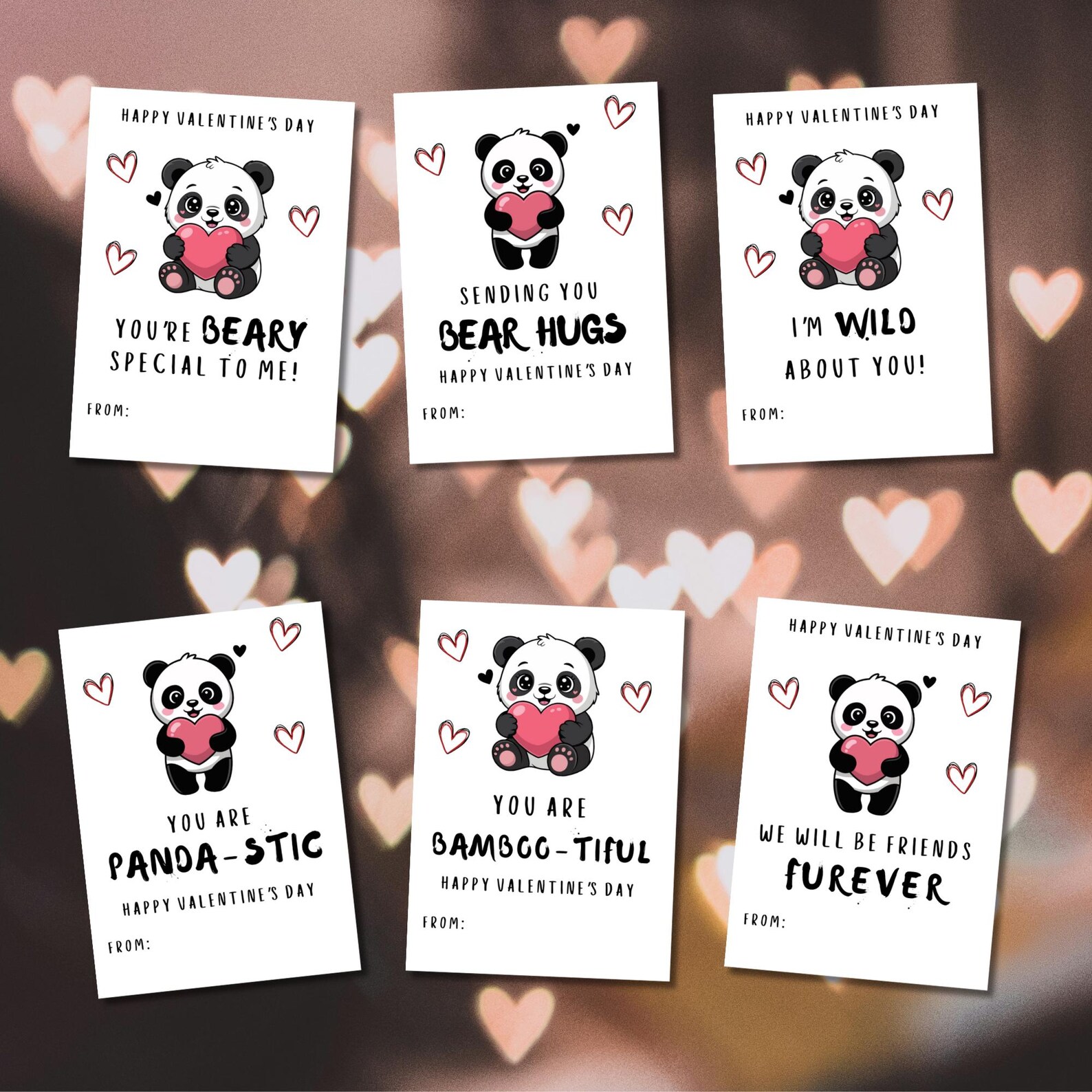 Funny Panda Valentine Cards Classroom Printable Kids School Valentines ...