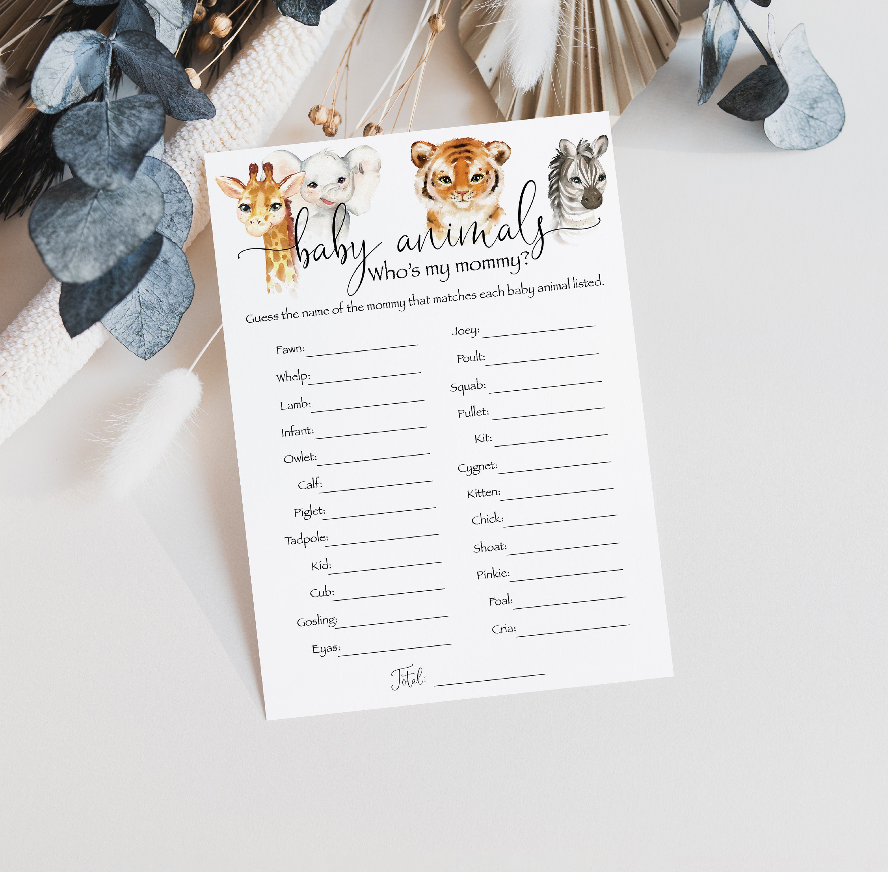 Jungle Baby Animal Game, Printable Tiger Baby Shower Game, Jungle ...