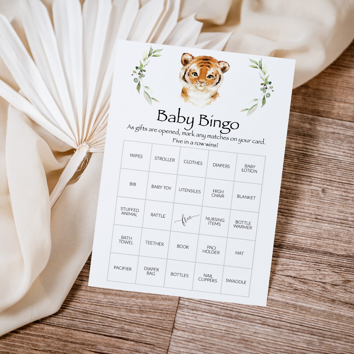 Jungle Baby Bingo, Tiger Printable Bingo Cards, Instant Download, Pre ...