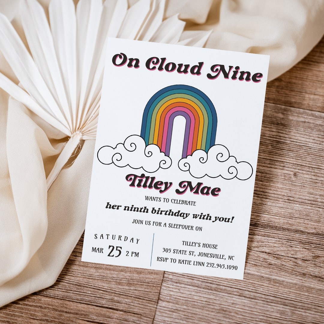 On Cloud Nine Party Invitation, Cloud 9 Birthday Party Invite, Girls ...