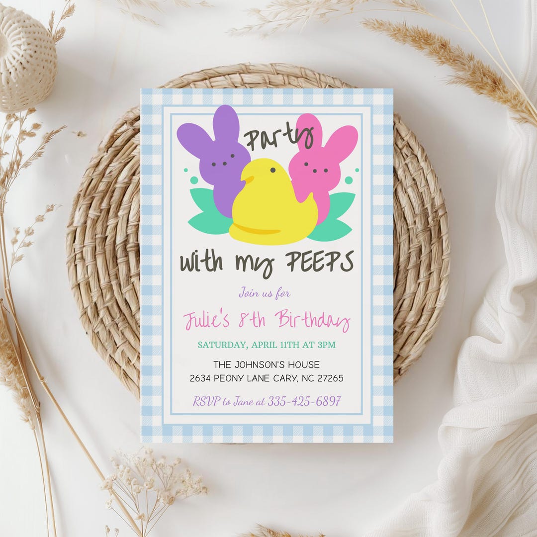 Party With My Peeps Birthday Invitation Easter Egg Hunt Birthday Party ...