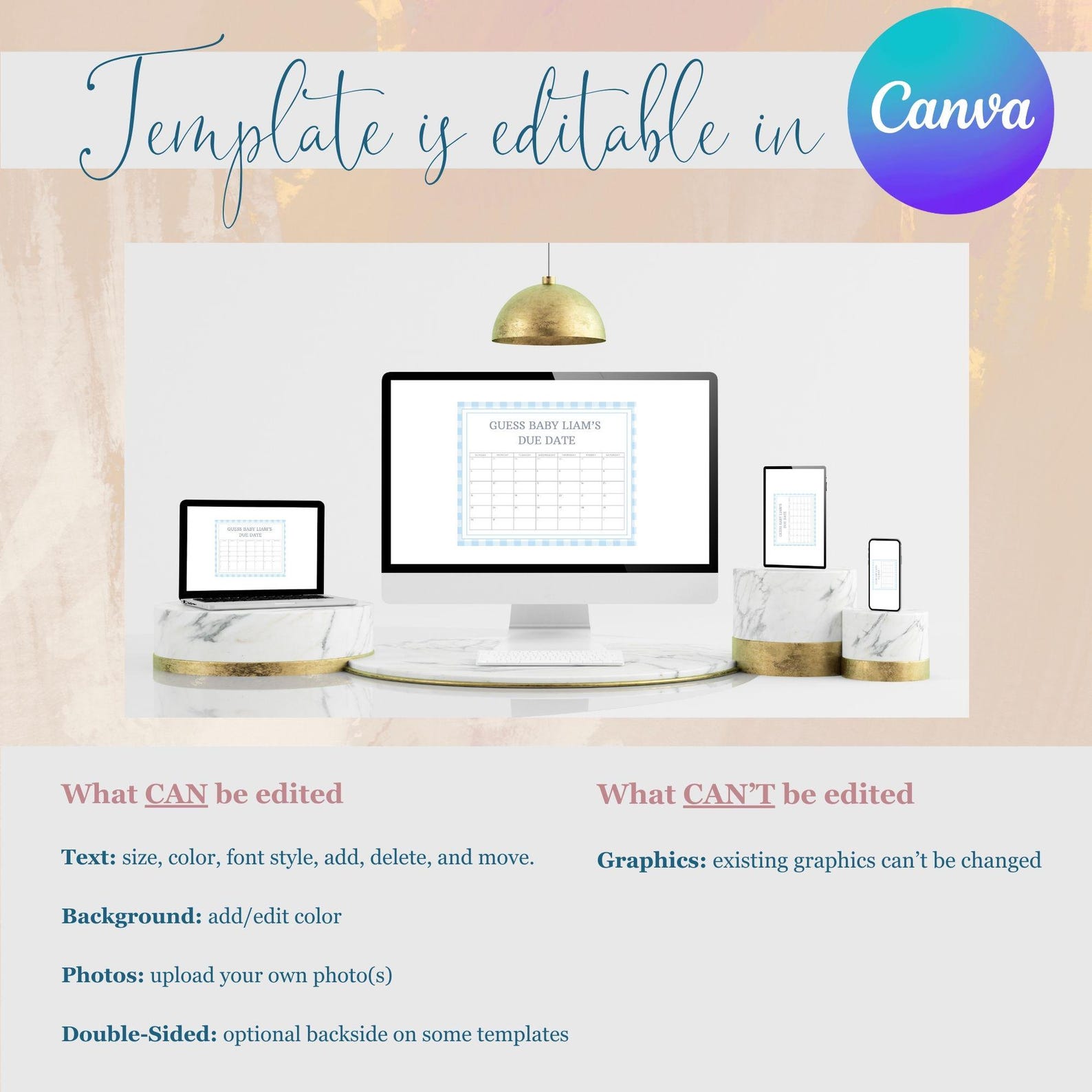 Blue Gingham Guess the Due Date Calendar Game Boy Baby Shower ...