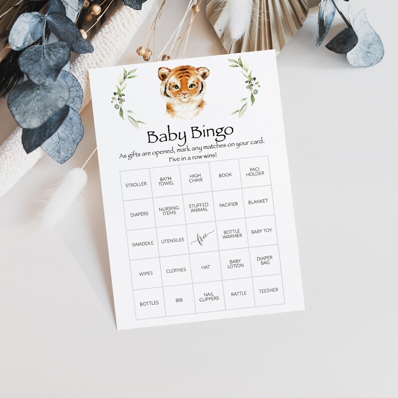 Jungle Baby Bingo, Tiger Printable Bingo Cards, Instant Download, Pre ...
