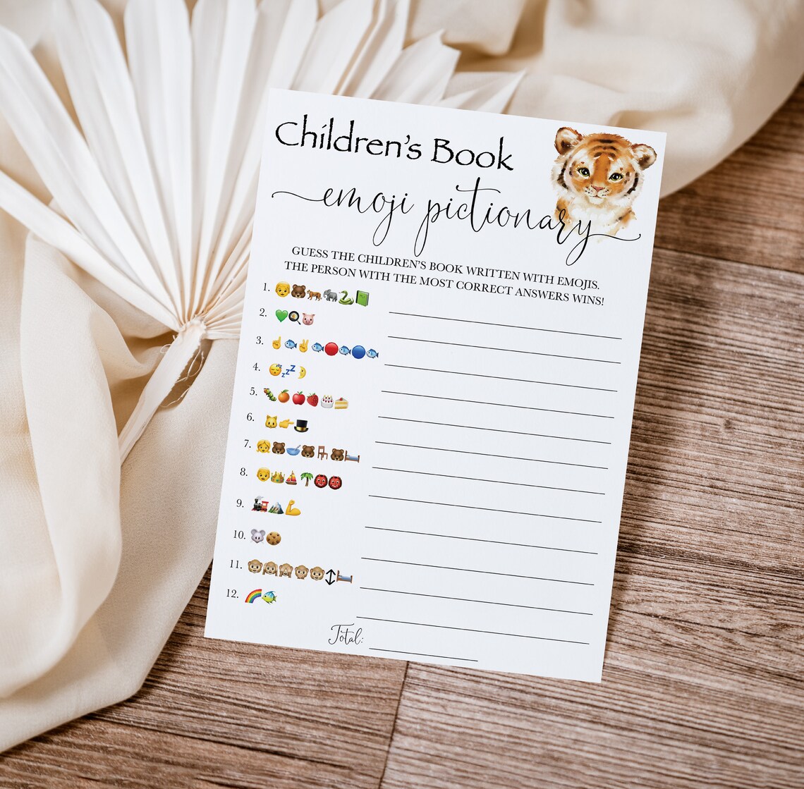 Emoji Pictionary Game, Tiger Baby Shower Game, Jungle Baby Shower Game ...