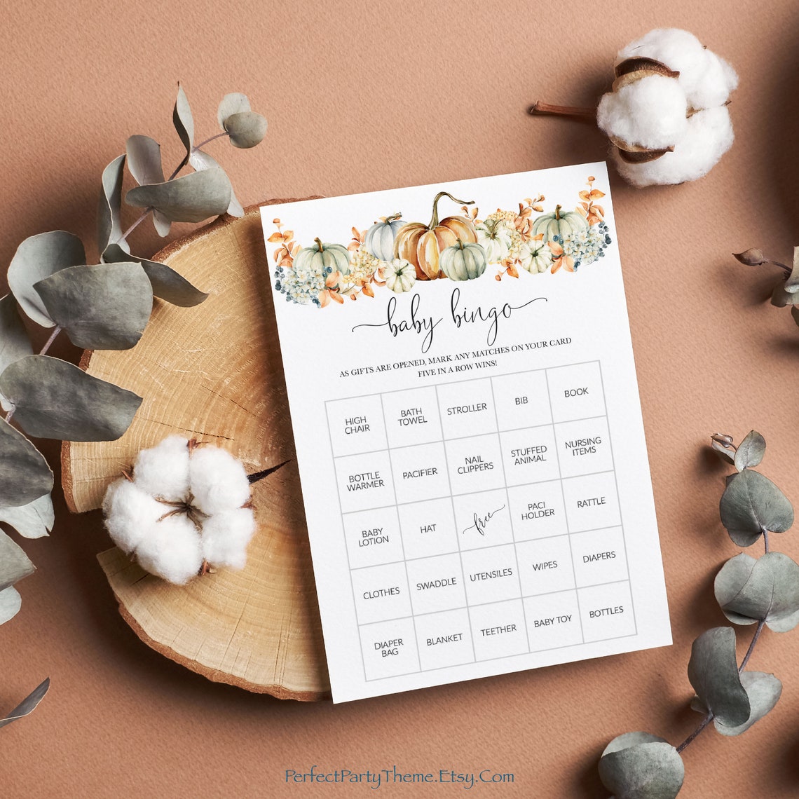 Baby Bingo, Fall Baby Shower, Pumpkins, Baby Shower Games, A Little ...