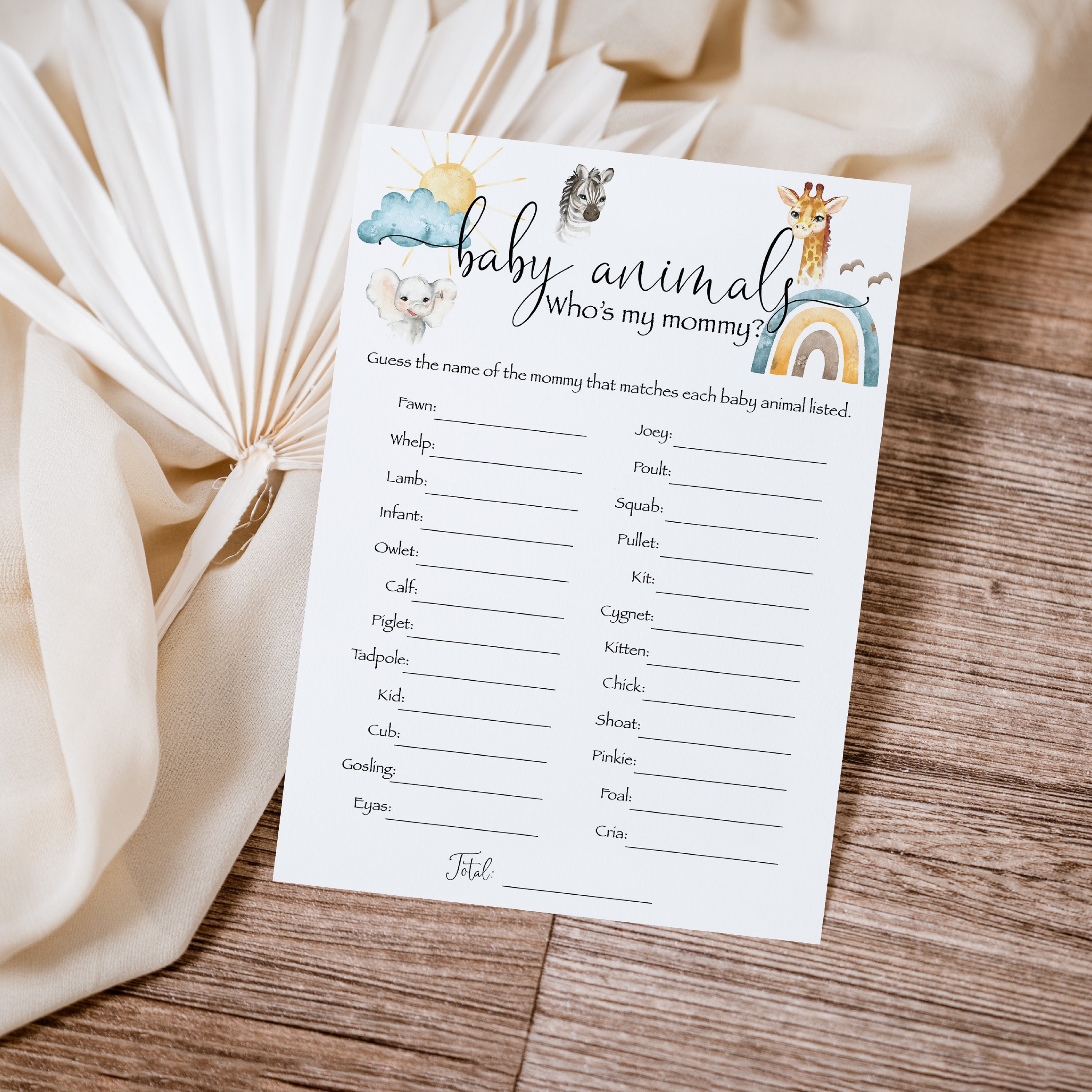 Baby Animal Game, Printable Baby Shower Game, Boho Sunshine and ...