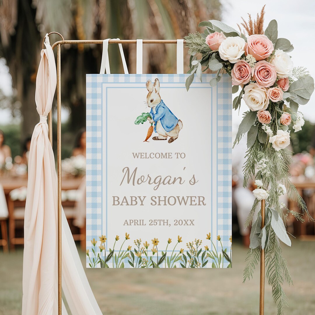 Peter Rabbit Welcome Sign Blue Rabbit Boy Baby Shower Decor A Little ...