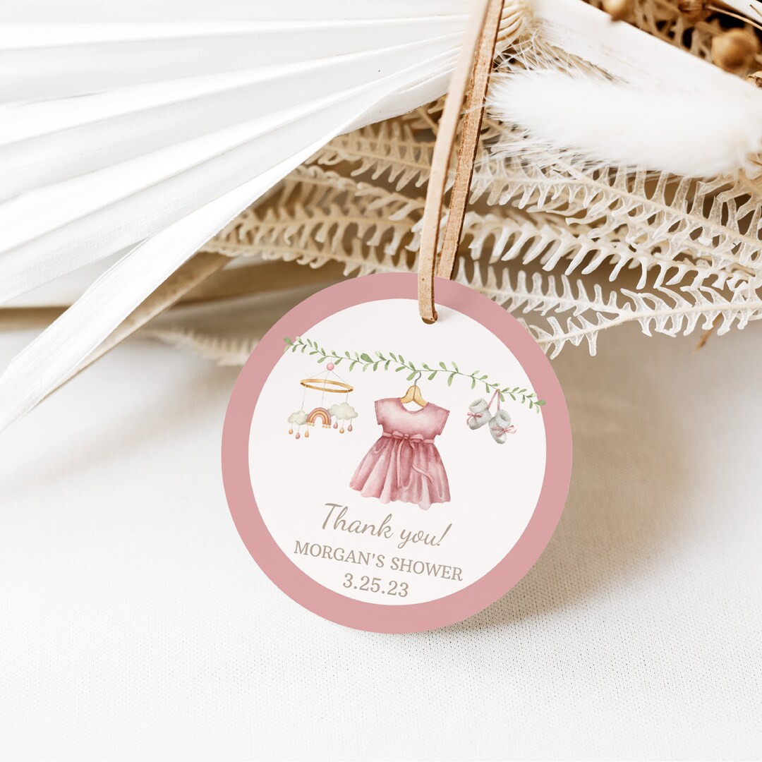 Editable Round Girl Baby Shower Favor Tags Square Girl Baby Clothes ...