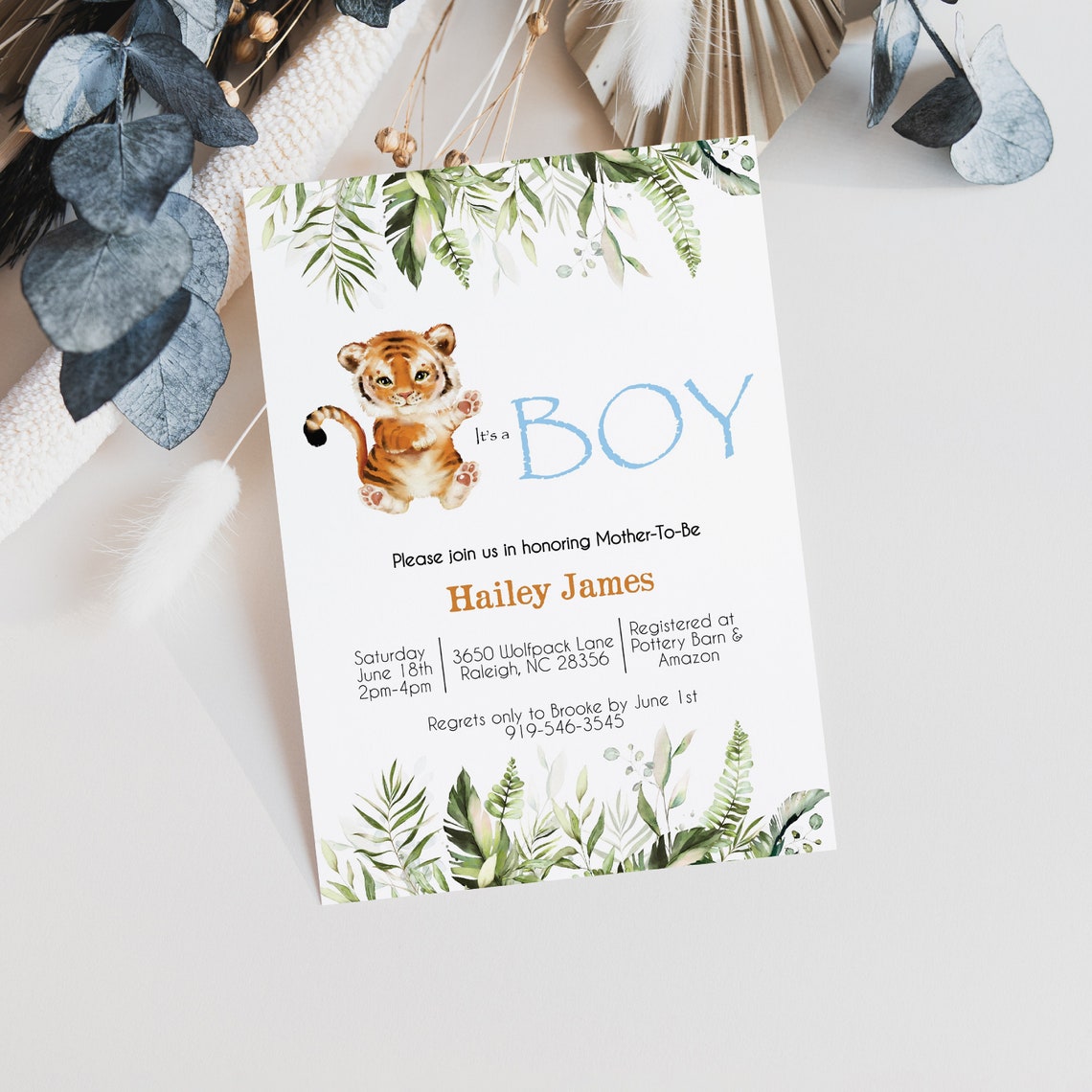 Tiger Baby Shower Invitation It's a Boy Baby Animals - Etsy