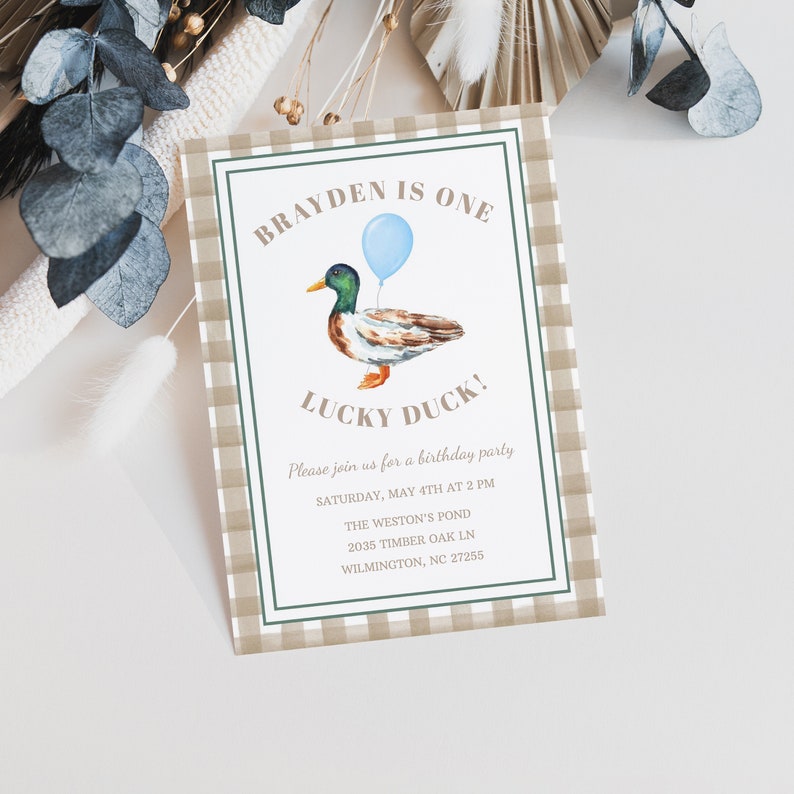 One Lucky Duck Birthday Invitation, Duck Hunting Invite, Duck 1st ...