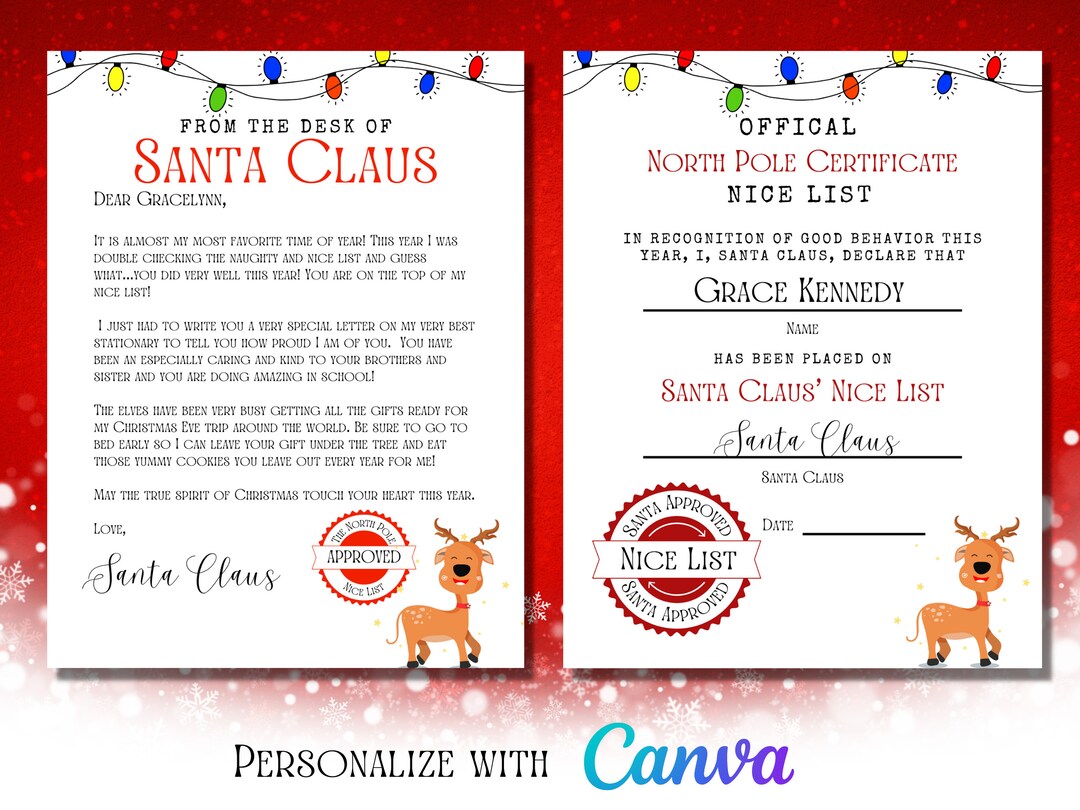 Personalized Santa Letter and Envelope Canva Template Letter From Santa ...