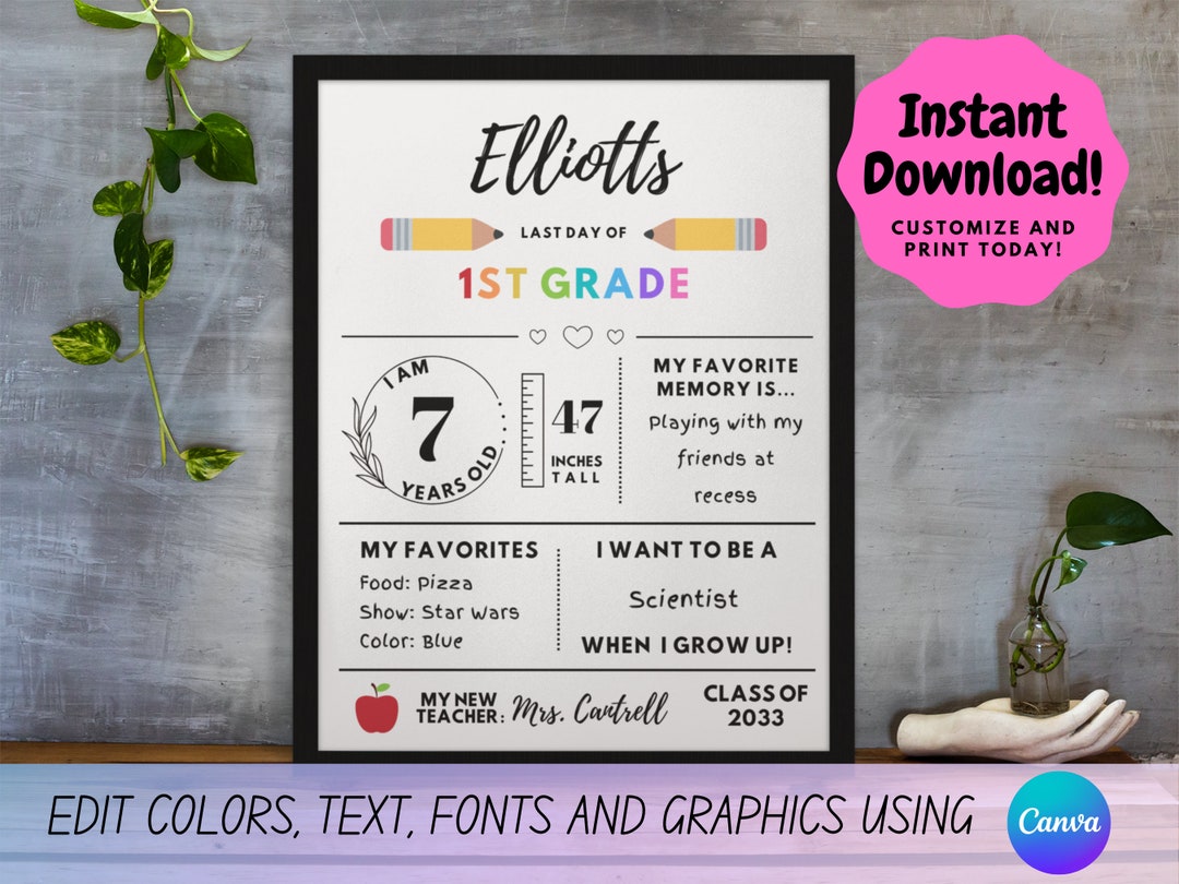 Printable, Editable First and Last Day of School Signs With Child ...