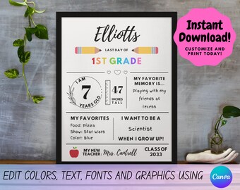 Printable, Editable First and Last Day of School Signs With Child ...