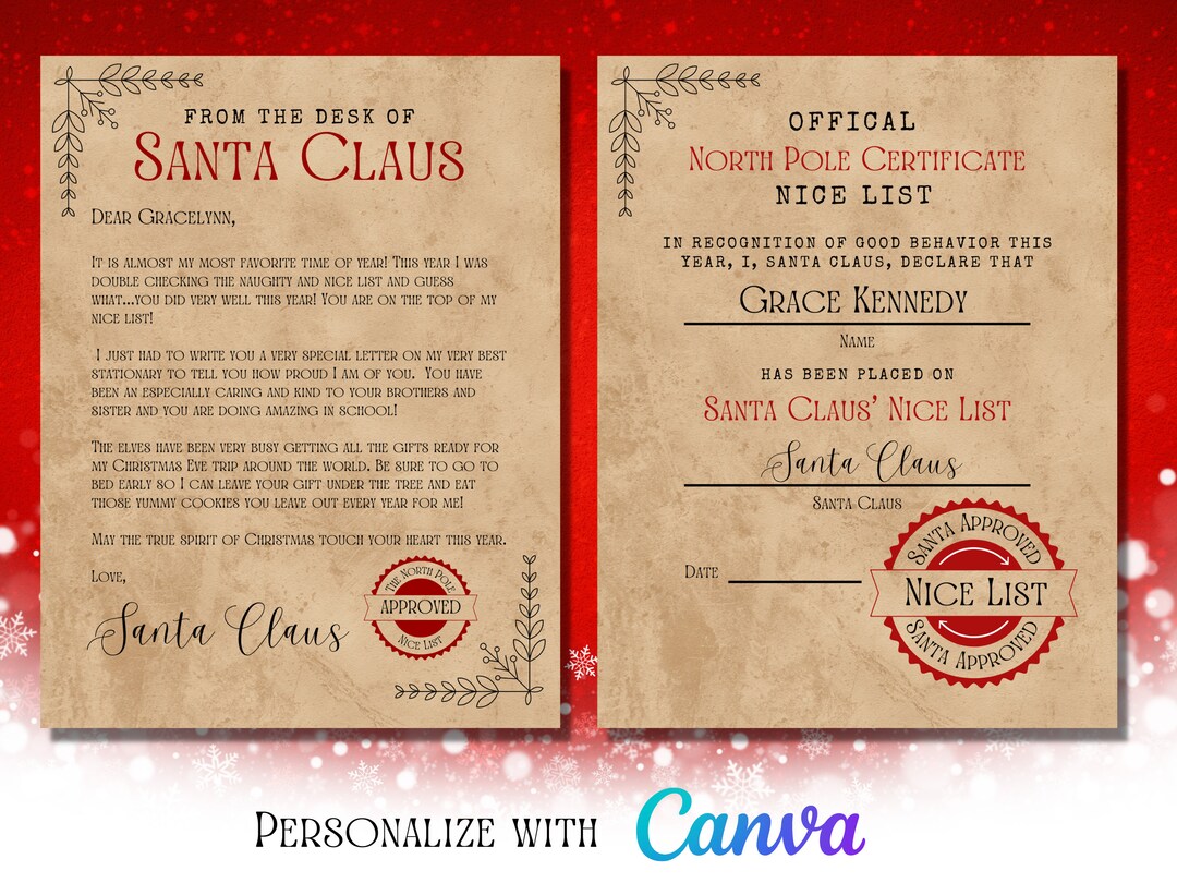 Personalized Santa Letter and Envelope Canva Template | Letter From ...