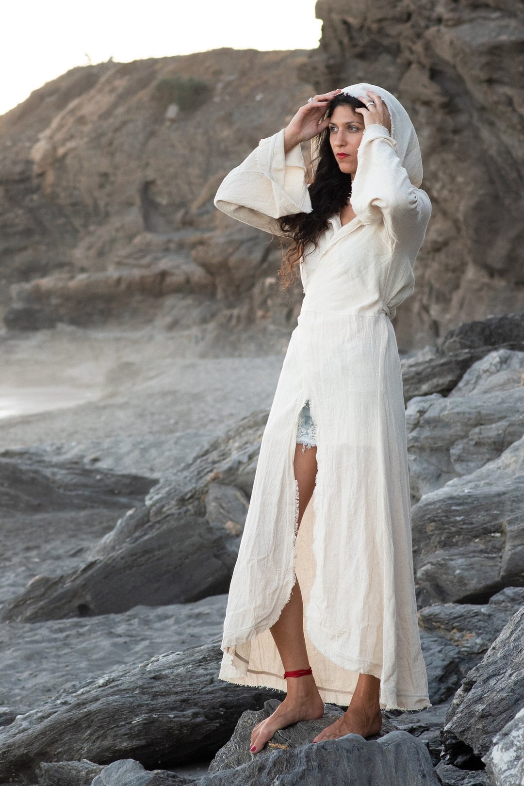 Jacket, Coat, Feary Style, Chaqueta Larga Cruzada, Con Capucha, Organic ...