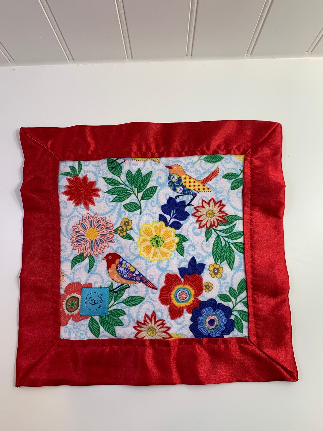 Mini Baby Blanket (lovey): Flannel (birds and Flowers) With Silky Satin ...