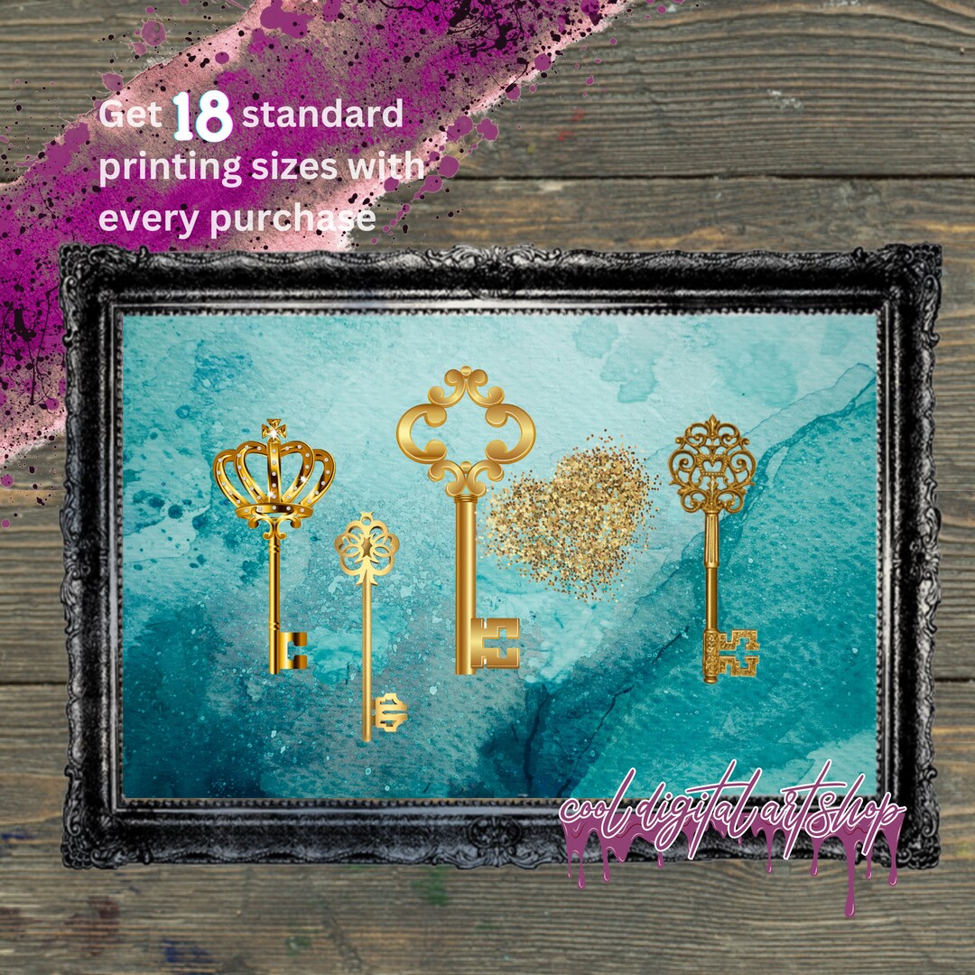 Gold Vintage Keys Digital Wall Art. Instant Downloadable Art for Home ...