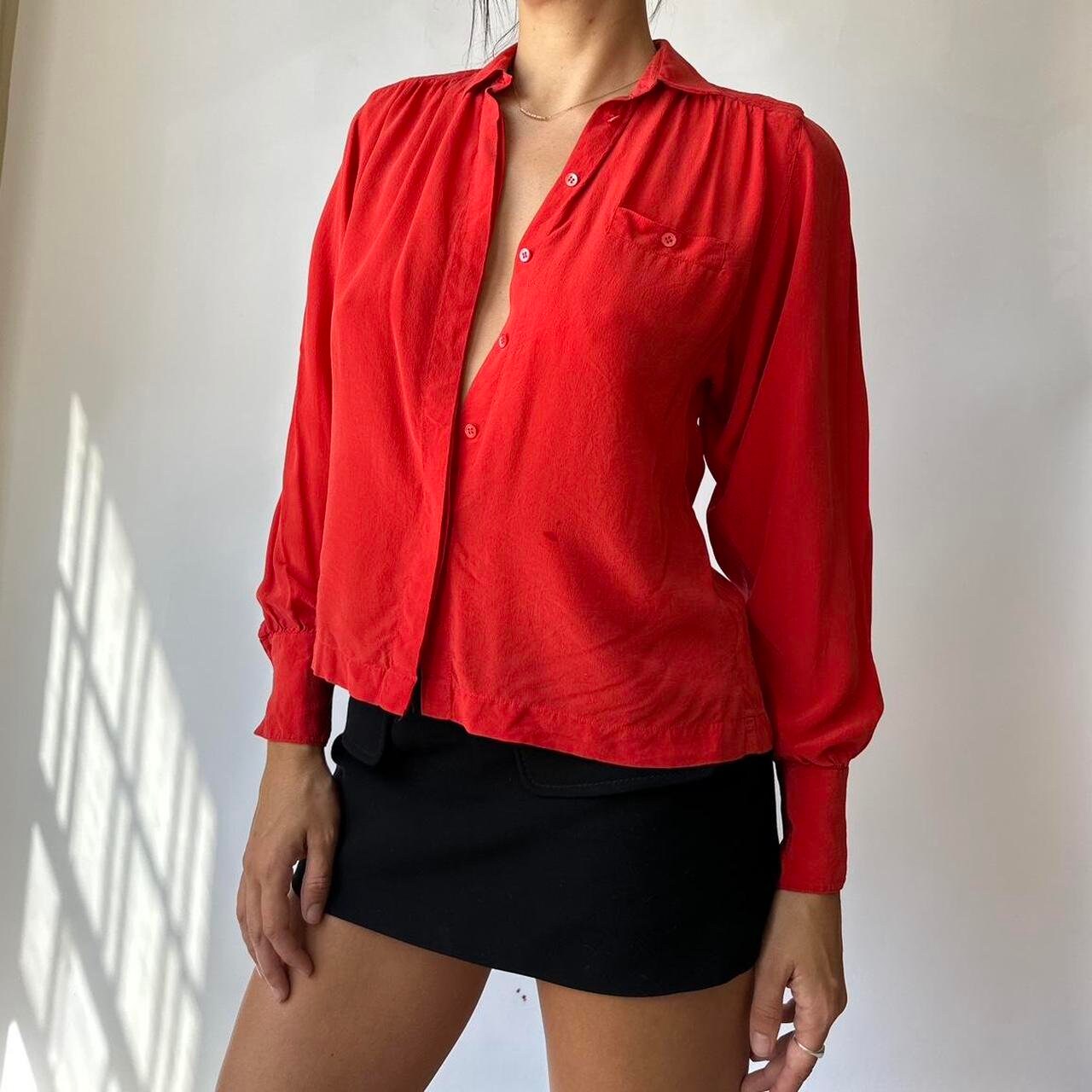 Vintage Red Silk Long Sleeve Button up Blouse - Etsy