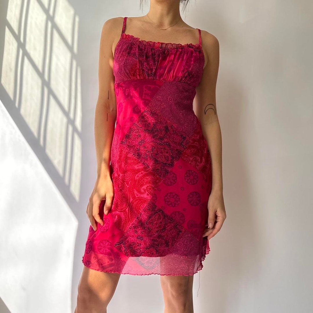 Vintage Red Paisley Print Mesh Layered Mini Dress - Etsy