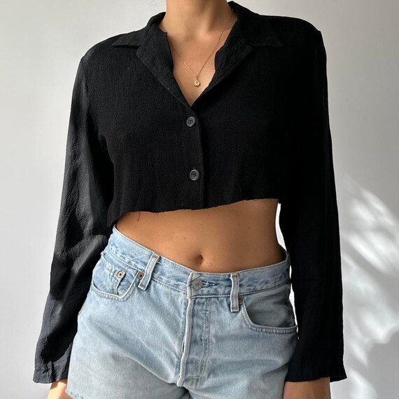 Vintage Cropped Blouse, Button Up - Gem