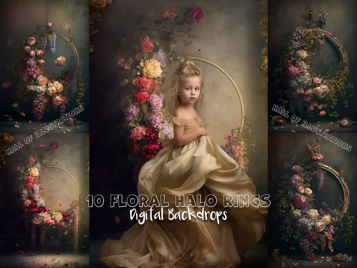 10 Floral Halo Rings Digital Backdrops Maternity Backdrop - Etsy