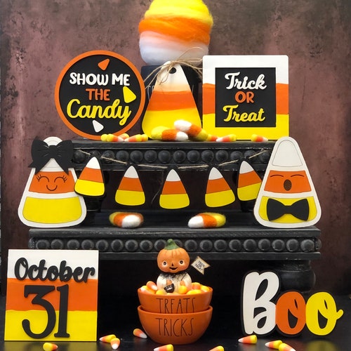 Candy Corn Decor Candy Corn Signs Candy Corn Tiered Tray - Etsy