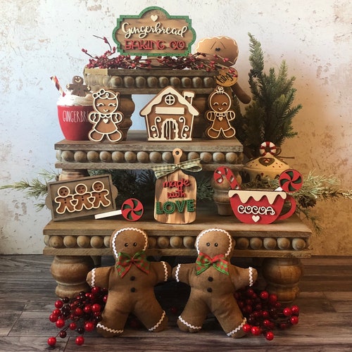 Gingerbread Man Tiered Tray Set Gingerbread Decor | Etsy