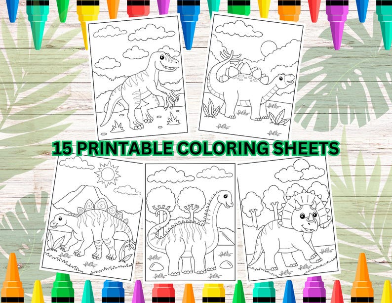 Dinosaurs Printable Coloring Sheets, INSTANT DOWNLOAD - Etsy