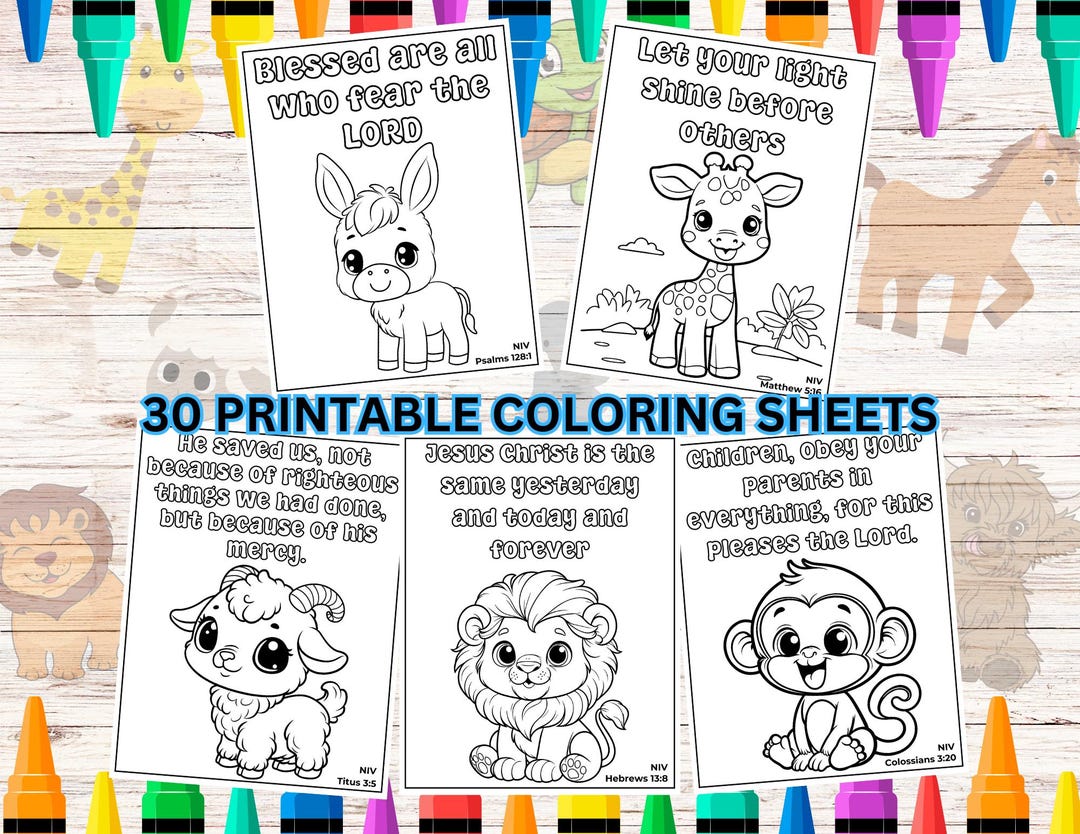 30 Printable Christian Coloring Pages, Cute Animals With NIV Bible ...