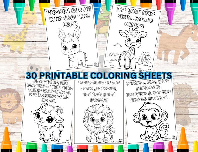30 Printable Christian Coloring Pages, Cute Animals With NIV Bible ...