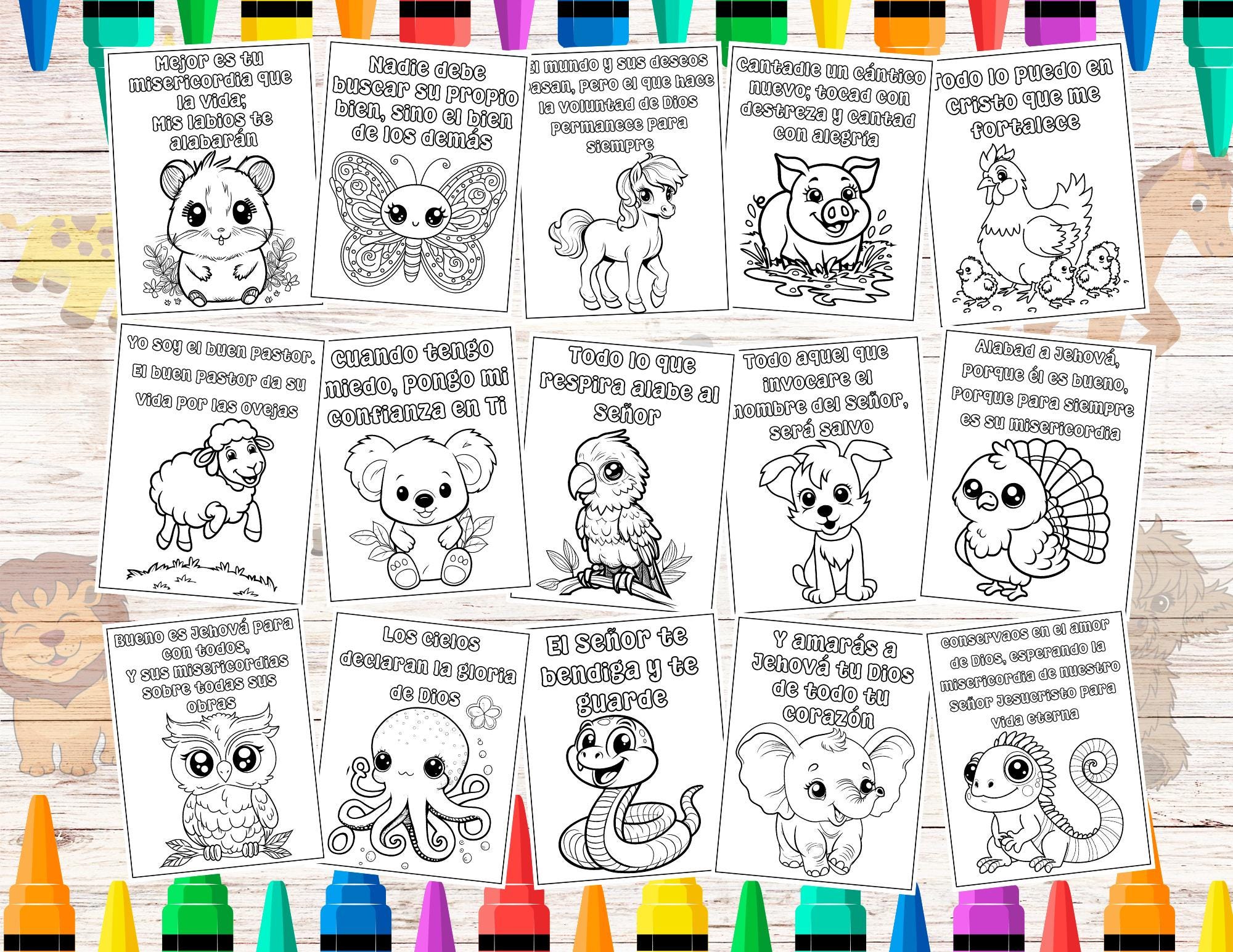 30 SPANISH Printable Christian Coloring Pages, Adorable Animals Bible ...