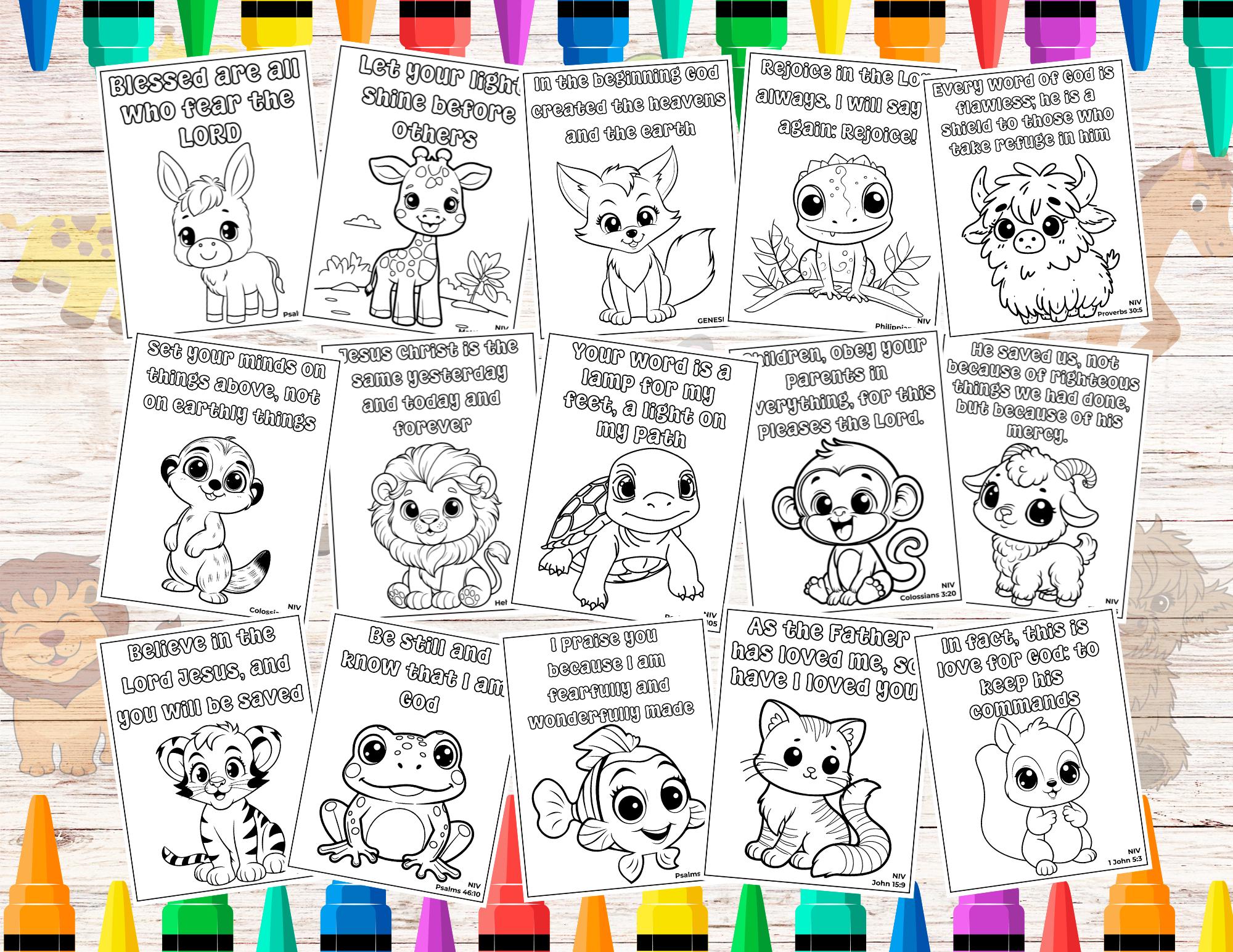 30 Printable Christian Coloring Pages, Cute Animals With NIV Bible ...