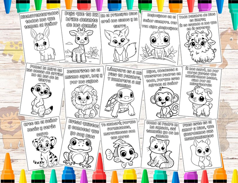 30 SPANISH Printable Christian Coloring Pages, Adorable Animals Bible ...