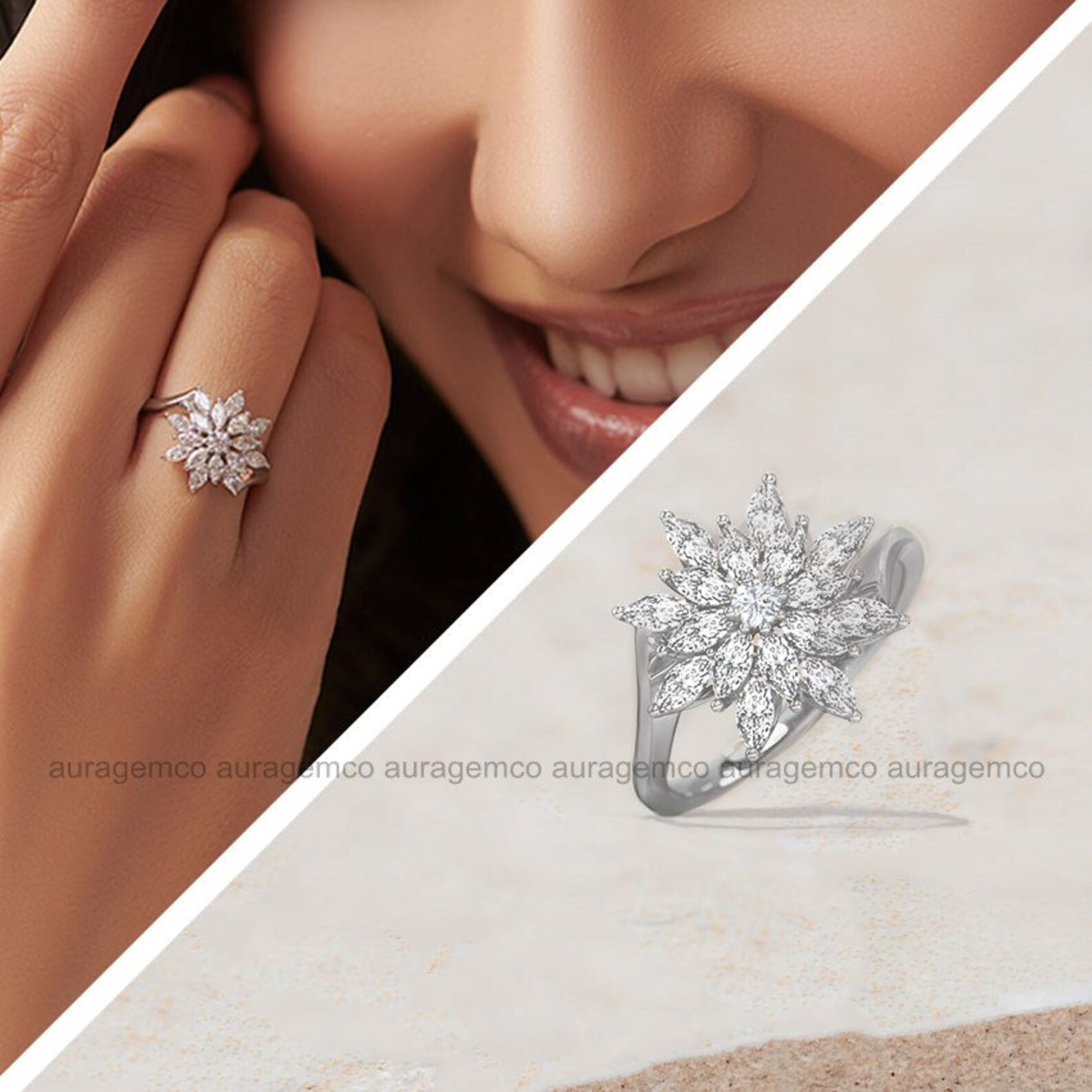 Sunflower Engagement Ring Beautiful Floral Wedding Ring - Etsy