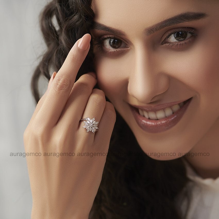 Sunflower Engagement Ring Beautiful Floral Wedding Ring - Etsy